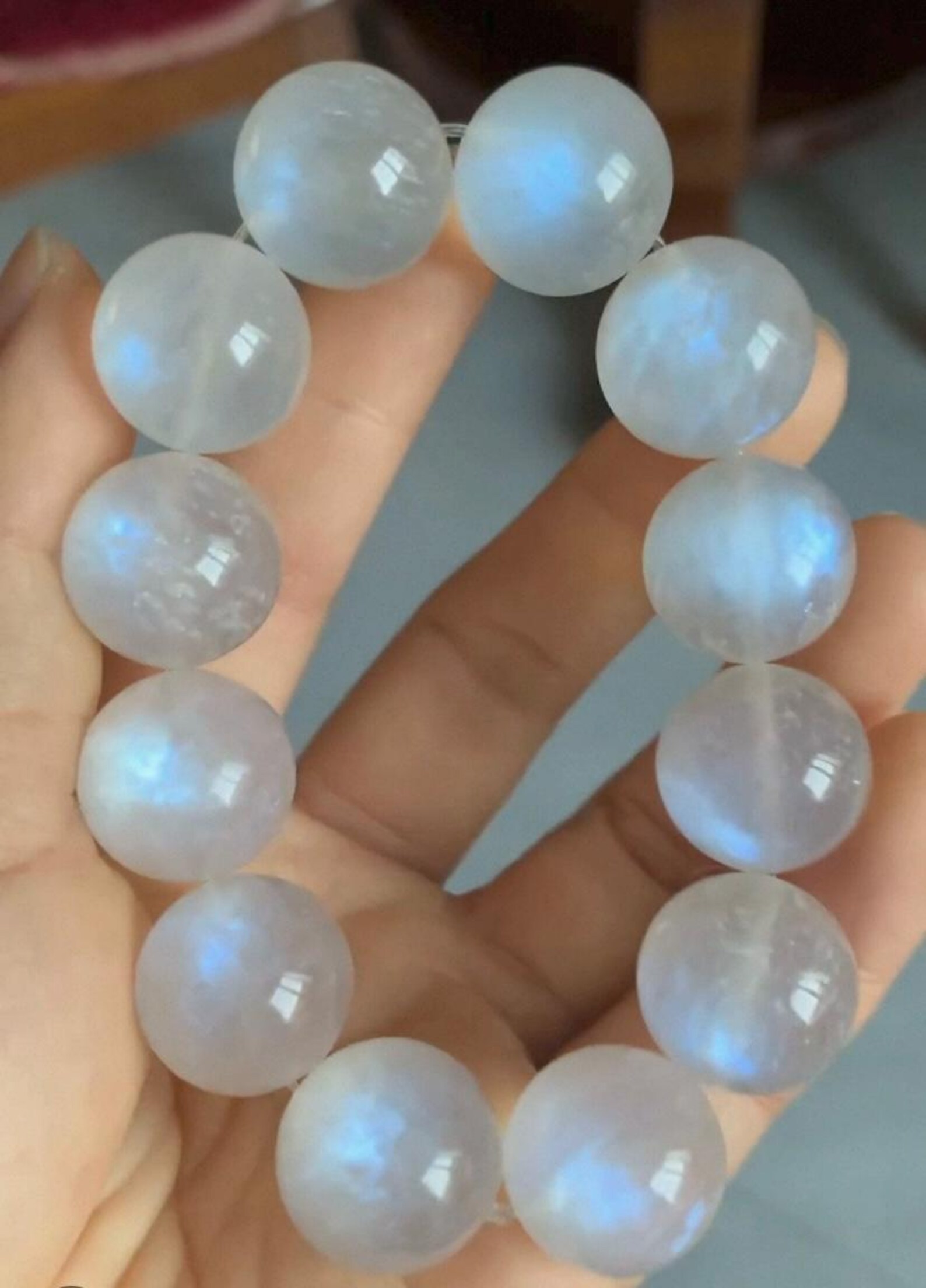 17mm Natural Blue Flash White Moonstone Beaded Bracelet,jewelry Gift ...
