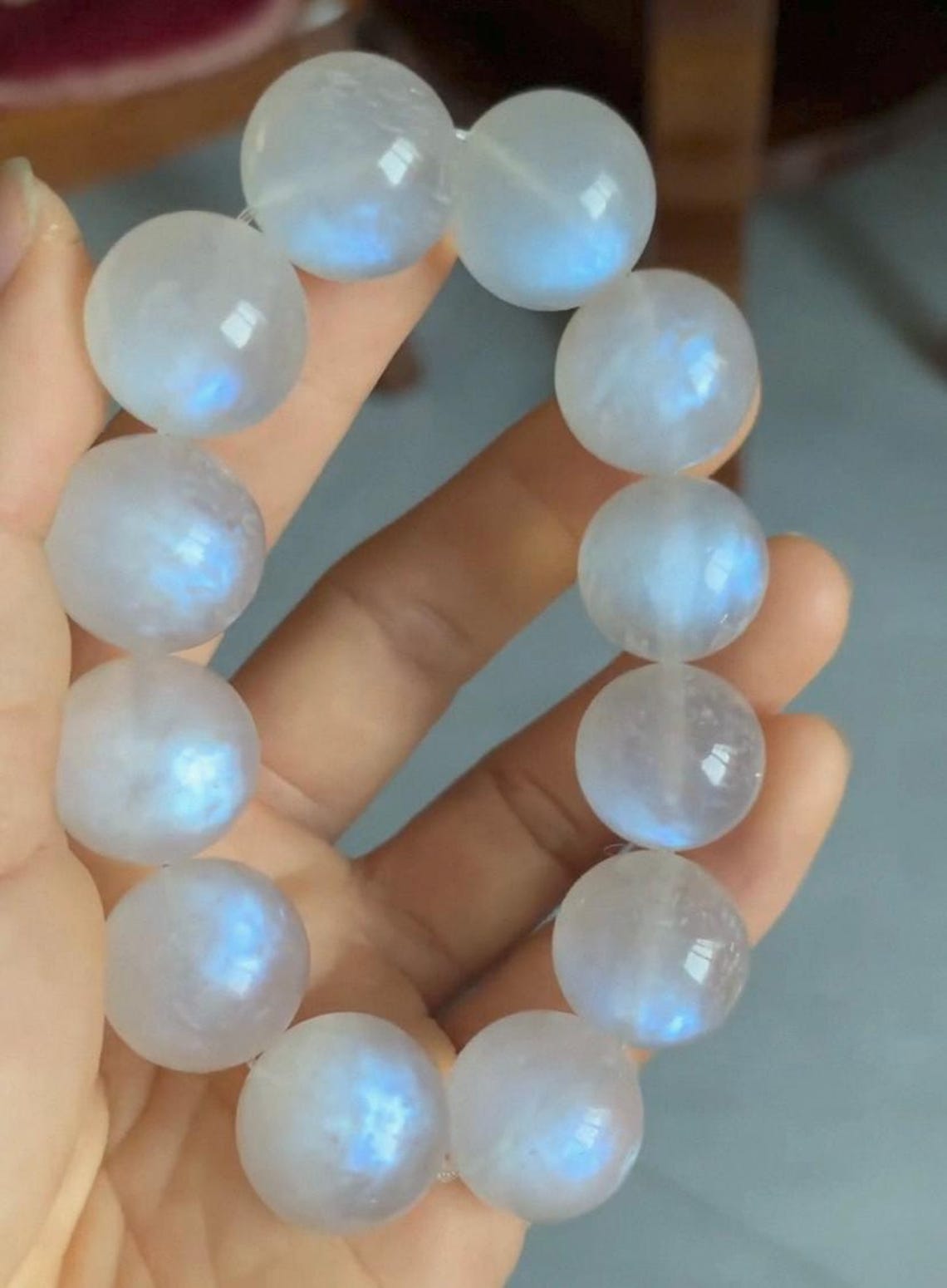 17mm Natural Blue Flash White Moonstone Beaded Bracelet,jewelry Gift ...