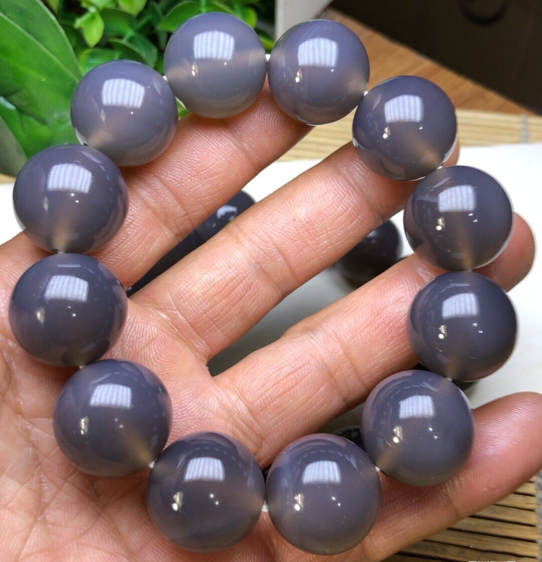 20mm Natural Raw Grey Agate Beaded Bracelet,large Size Beads Bracelet ...