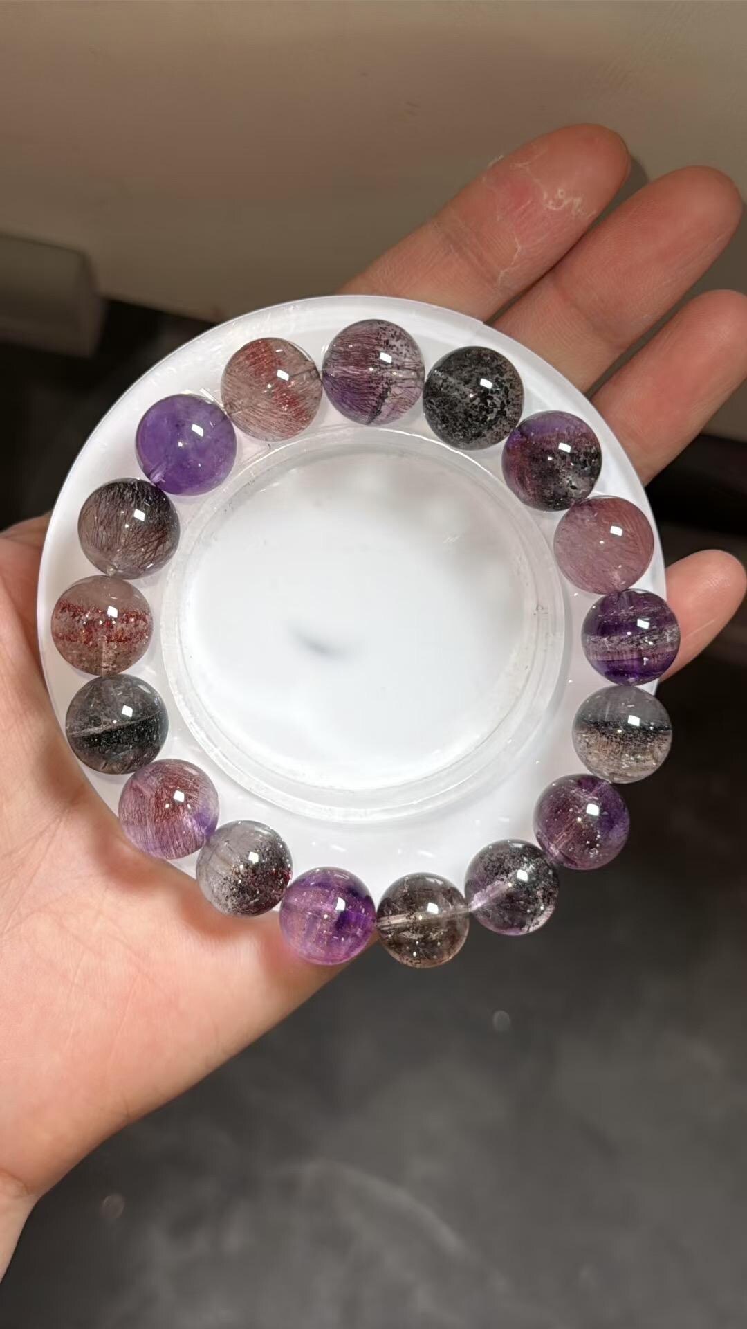 Certified Super Seven Quartz Crystal Bracelet, Natural Gemstone (12.5mm ...