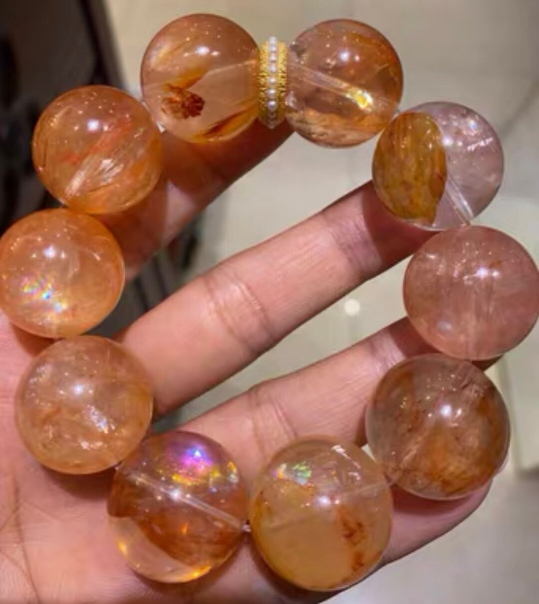 20mm Rare Natural Red Hematoid Lepidocrocite Quartz Beaded Bracelet ...