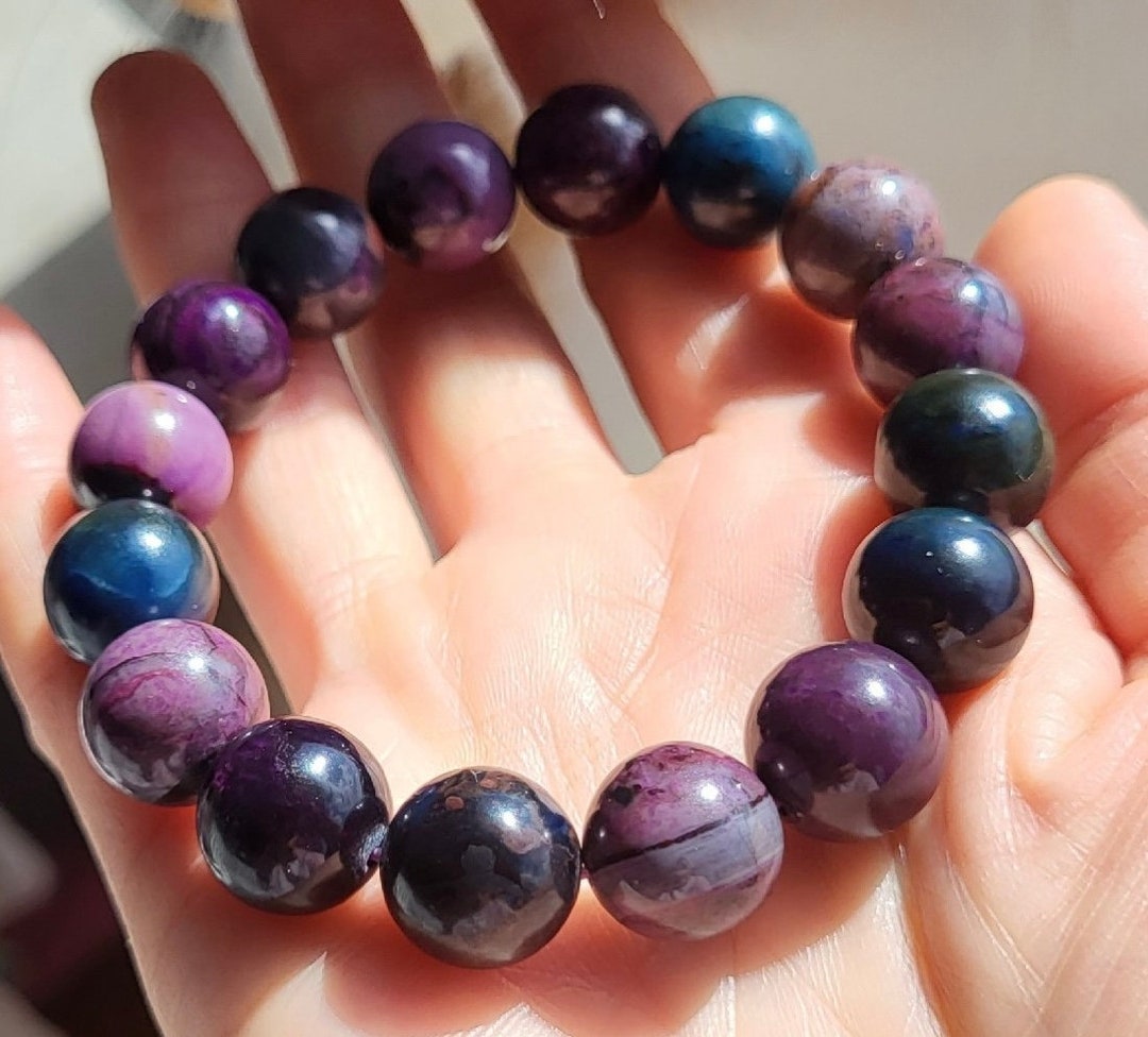 12.5mm Natural Genuine Sugilite Beaded Bracelet, Black Purple Sugilite Jewelry Gifts,healing ...