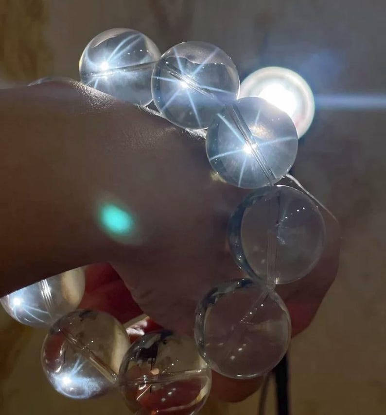 Natural Starlight Rock Quartz Crystal Beaded Bracelet (23mm) - Etsy ...