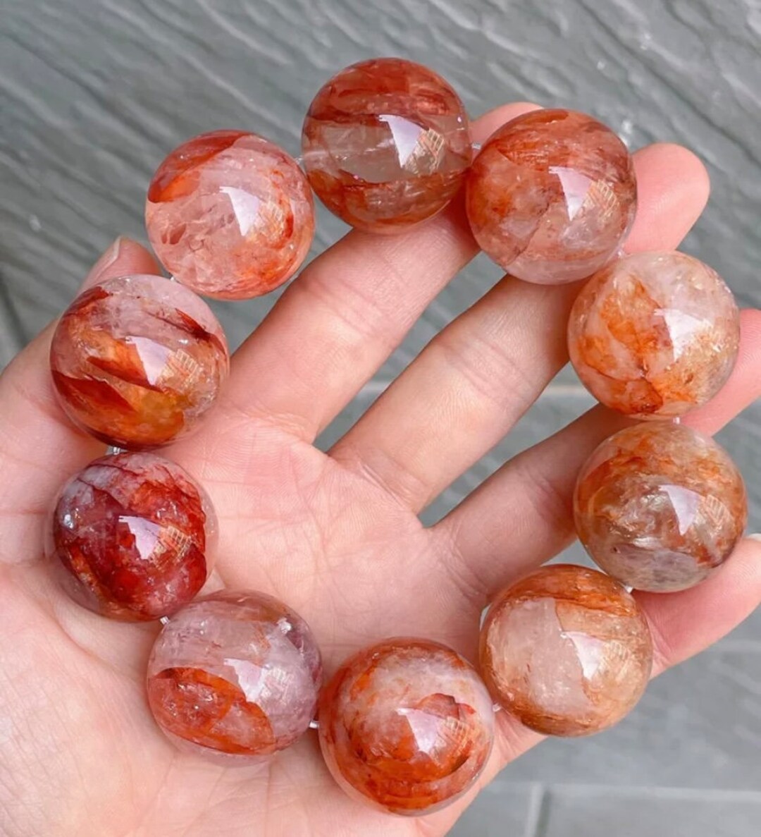 Rare Natural Red Hematoid Lepidocrocite Quartz Beaded Bracelet ...