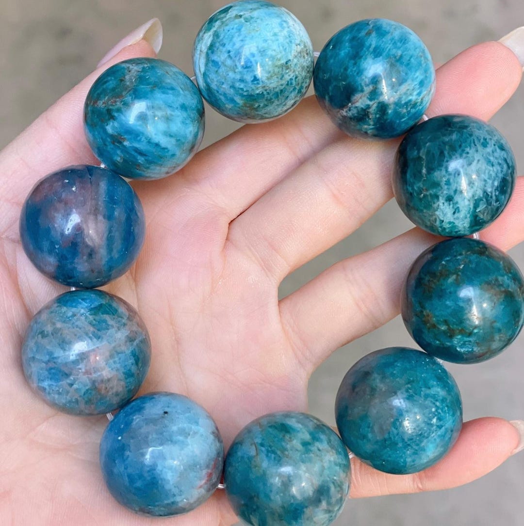 24mm Natural Genuine Blue Apatite Beads Bracelet,healing Energy ...