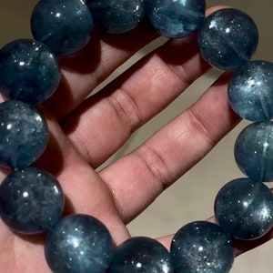 17mm Top Grade Genuine Devil Blue Sparkling Mica Aquamarine Beaded ...