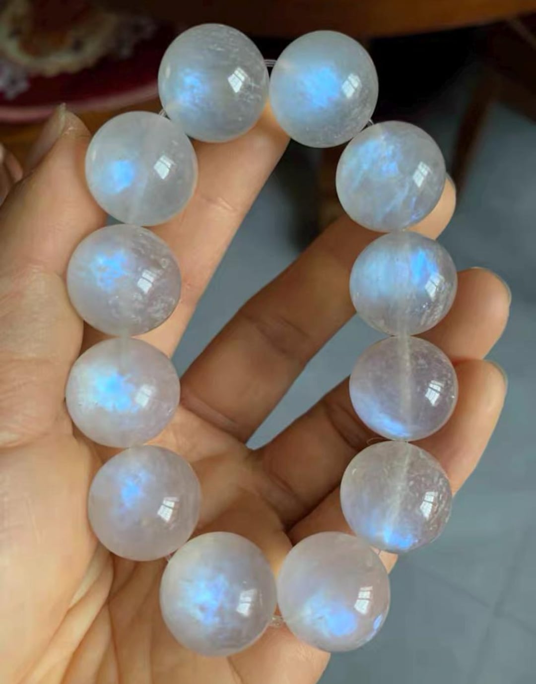 17mm Natural Blue Flash White Moonstone Beaded Bracelet,jewelry Gift ...