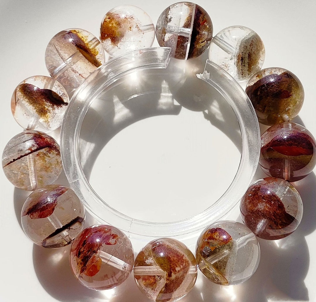 16mm Natural Red Hematoid Lepidocrocite Phantom Quartz Beaded Bracelet ...