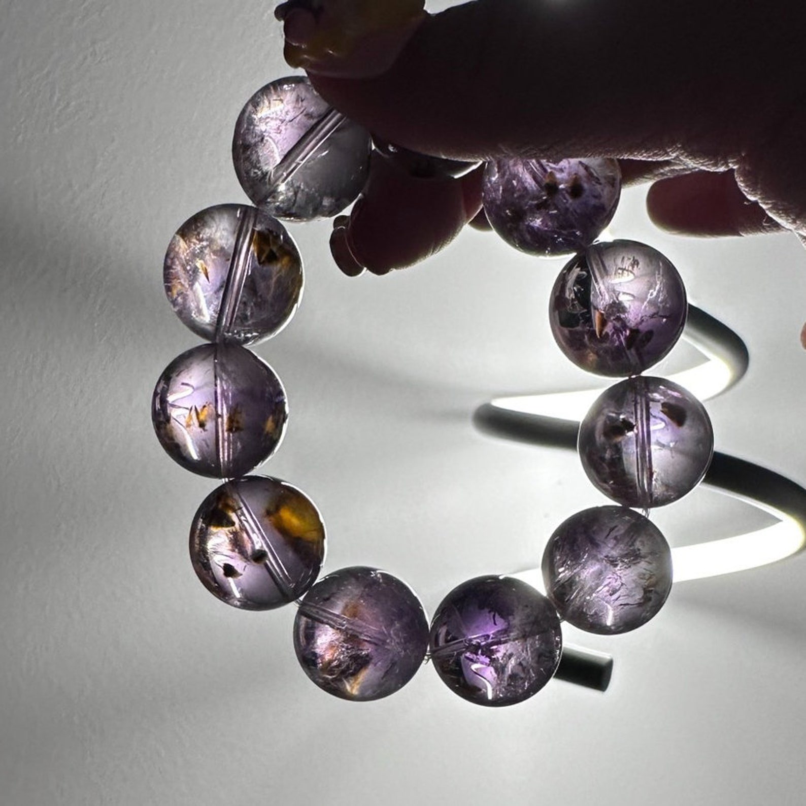15mm Rare Purple Titanium Auralite Quartz Beaded Bracelet,unique Gifts ...
