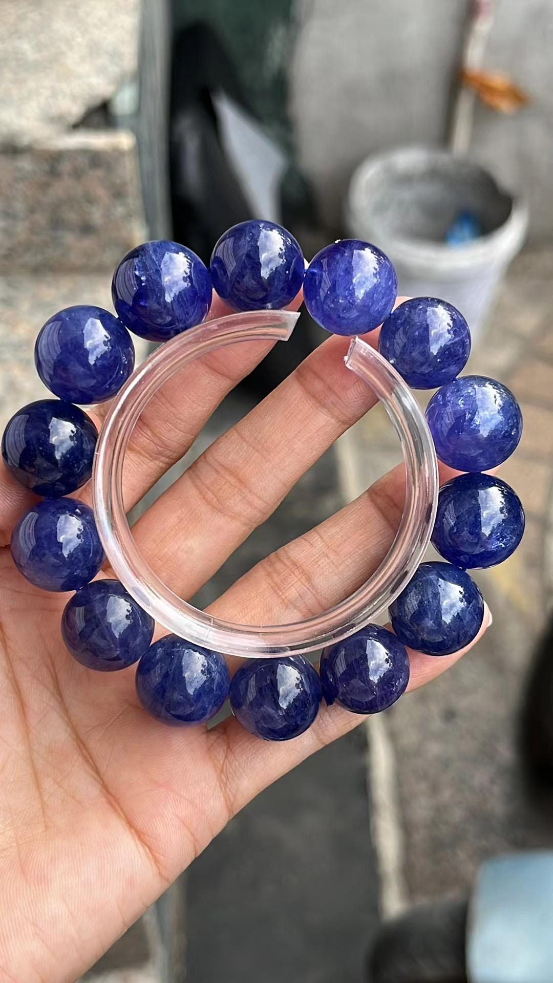 Certified Tanzanite Beaded Bracelet, Rare Blue Purple Gemstone (15.5mm ...