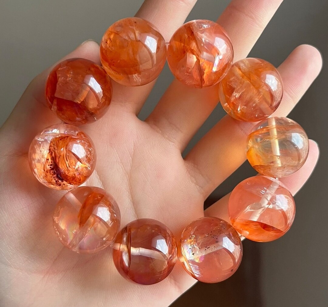 23mm Natural Red Hematoid Lepidocrocite Quartz Beaded Bracelet ...