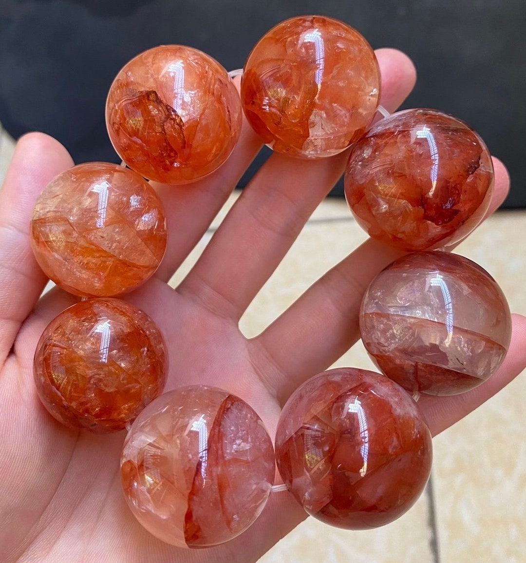 29.8mm Natural Red Hematoid Lepidocrocite Quartz Beaded Bracelet ...