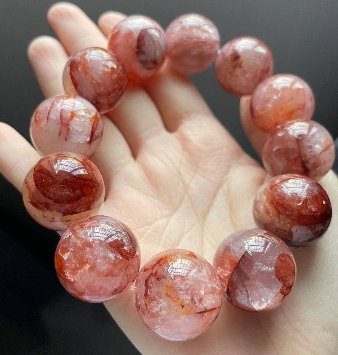 Rare Natural Red Hematoid Lepidocrocite Quartz Beaded Bracelet ...