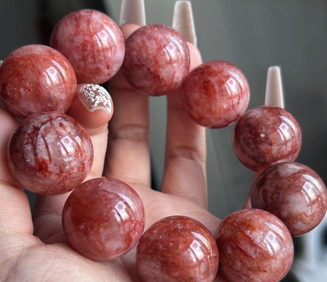 Rare Natural Red Hematoid Lepidocrocite Quartz Beaded Bracelet ...