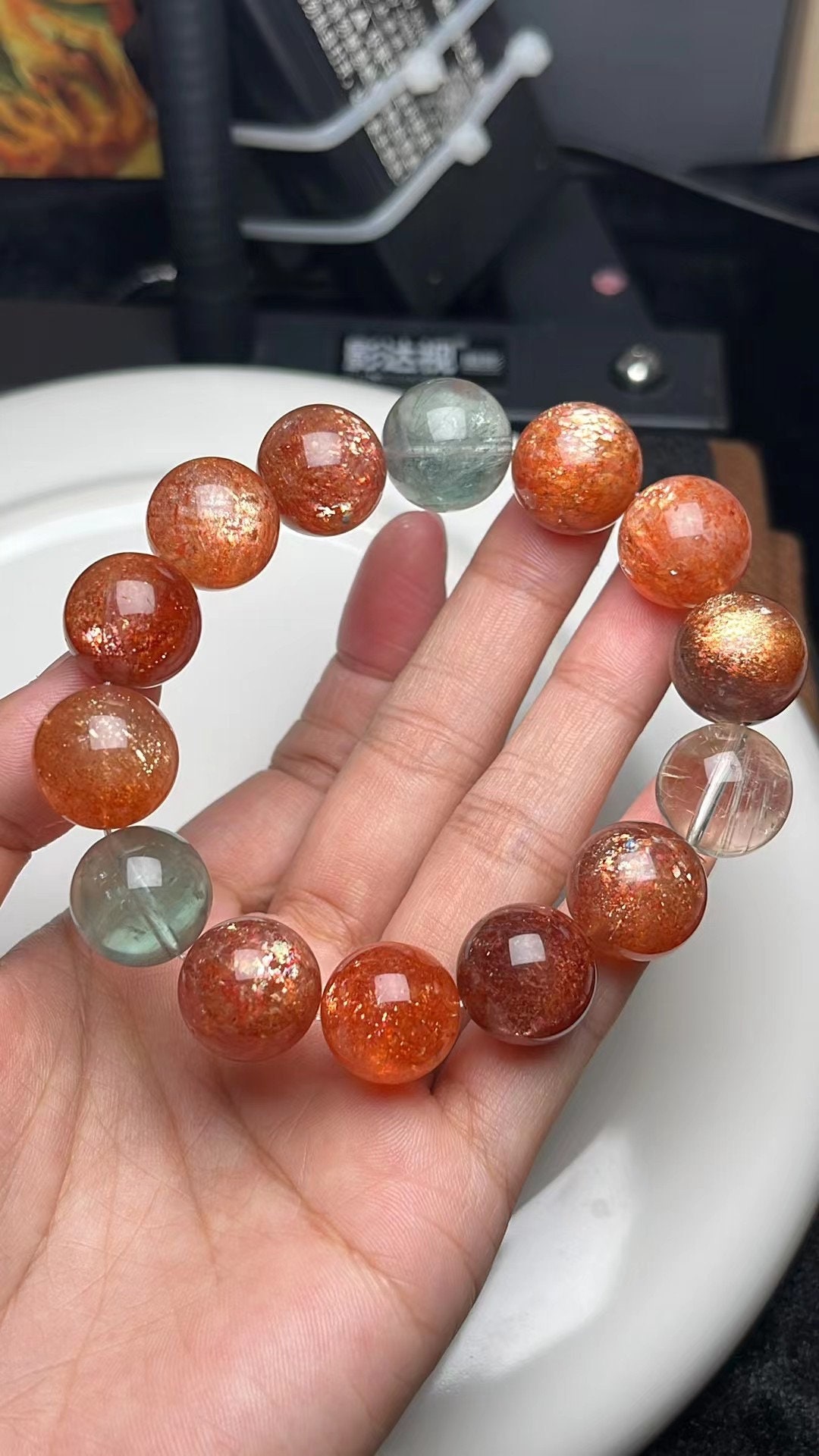 15.5mm High Quality Natural Arusha Sunstone Beads Bracelet,green Beryl ...