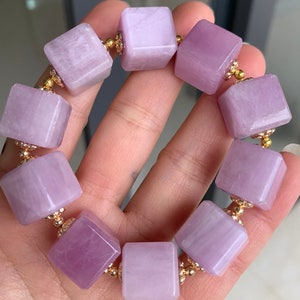 14mm Rare Natural Genuine Kunzite Cube Shape Beaded Bracelet,high ...