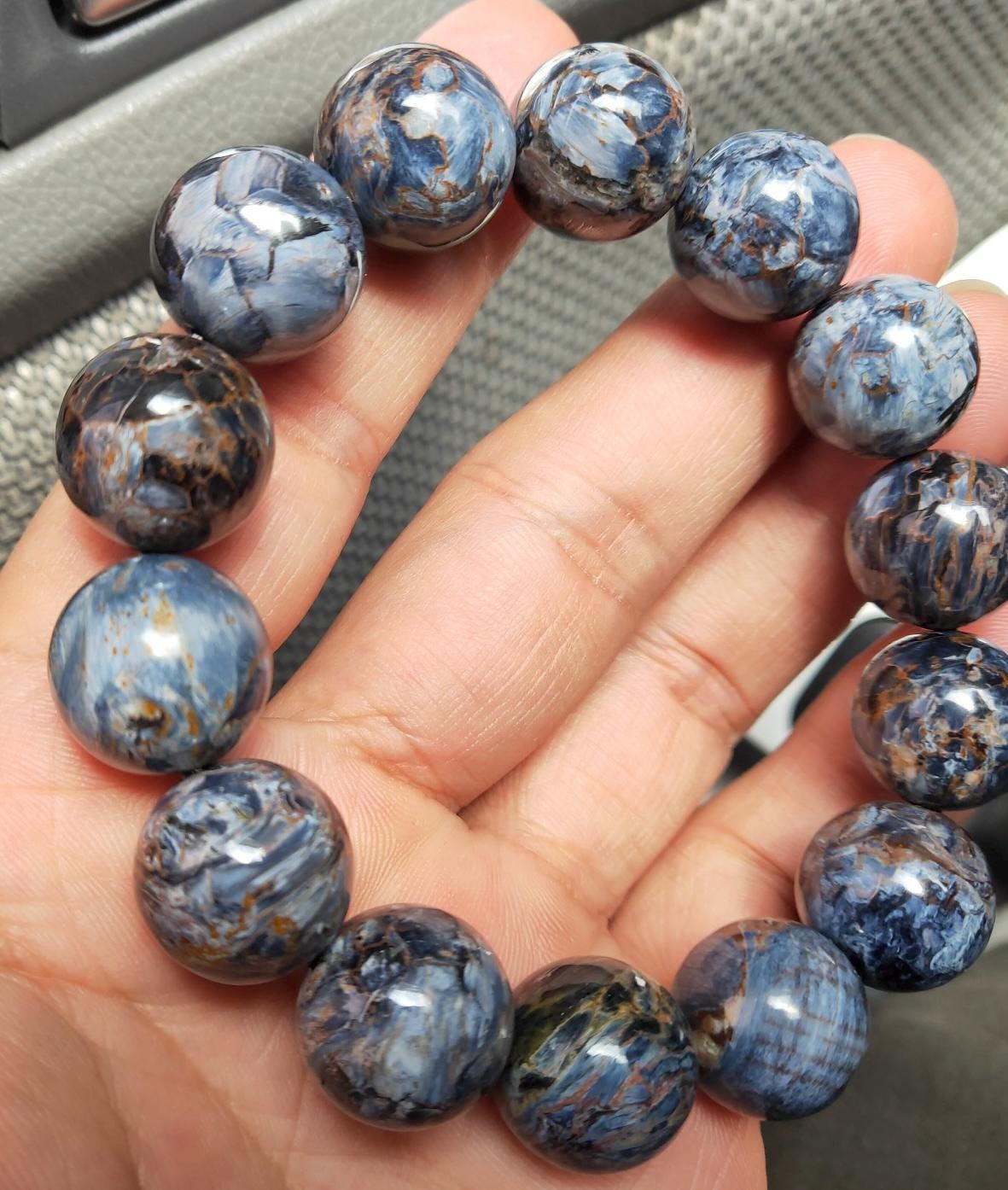 15mm Natural Genuine Blue Pietersite Beads Bracelet,high 15mm Natural Genuine Blue Pietersite Beads Bracelet,high