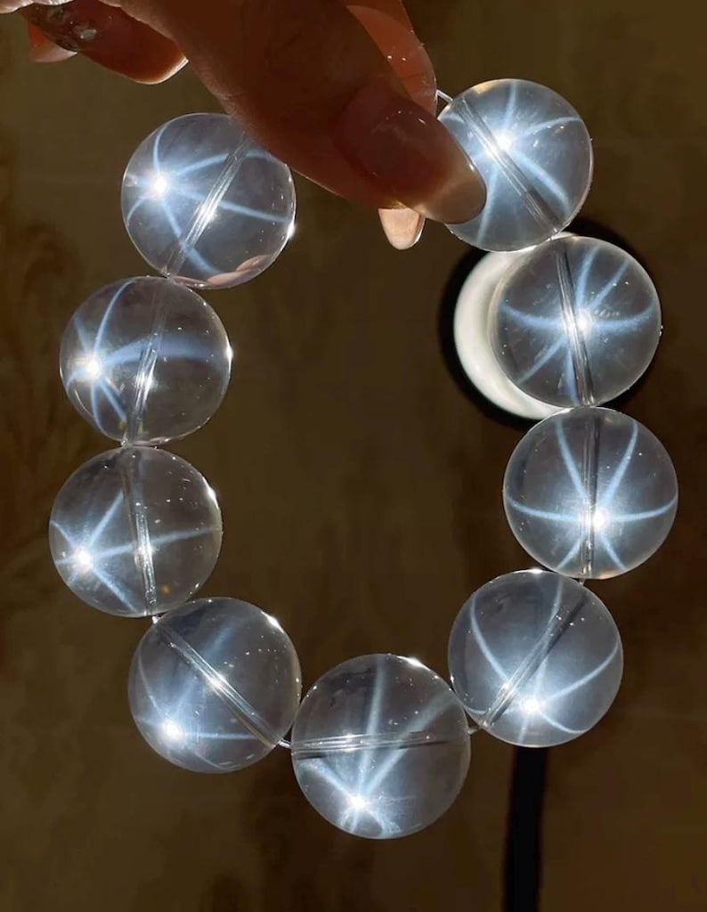 Natural Starlight Rock Quartz Crystal Beaded Bracelet (23mm) - Etsy ...