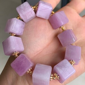 14mm Rare Natural Genuine Kunzite Cube Shape Beaded Bracelet,high ...