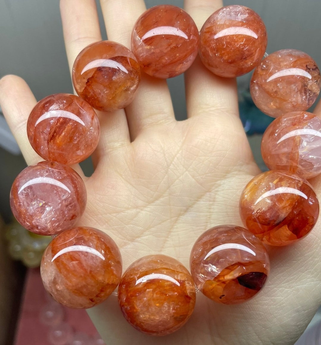 Rare Natural Red Hematoid Lepidocrocite Quartz Beaded Bracelet ...