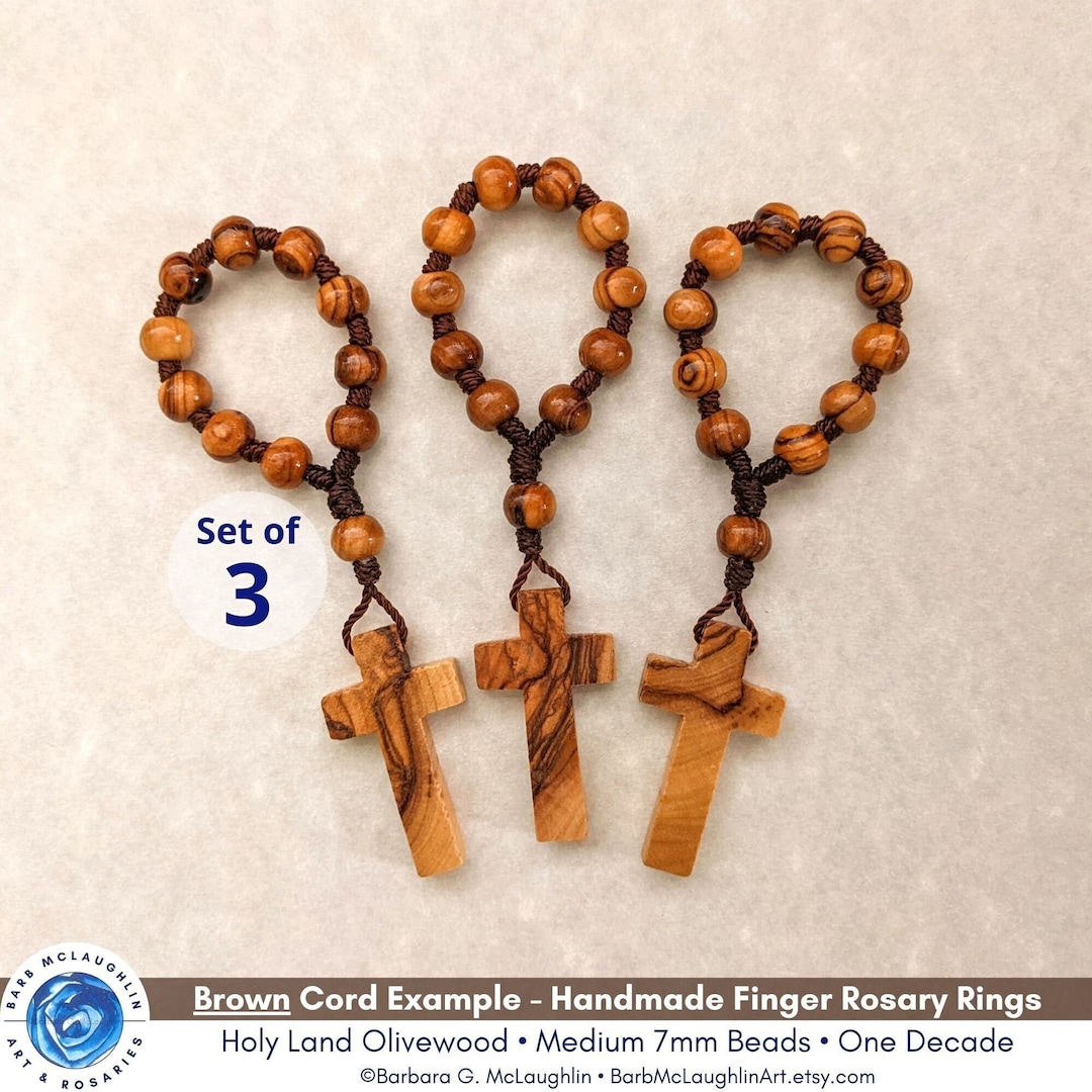 Finger Rosary Ring Set, 3 Olive Wood Mini Rosaries, Pocket Rosaries for ...