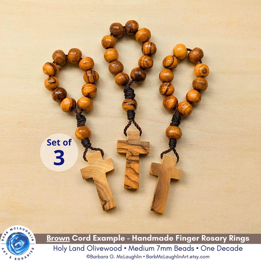 Olive Wood Rosary Ring Set: Three Handmade Catholic Finger Rosaries ...