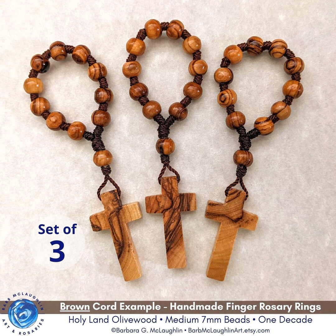 Finger Rosary Ring Set, 3 Olive Wood Mini Rosaries, Pocket Rosaries for ...