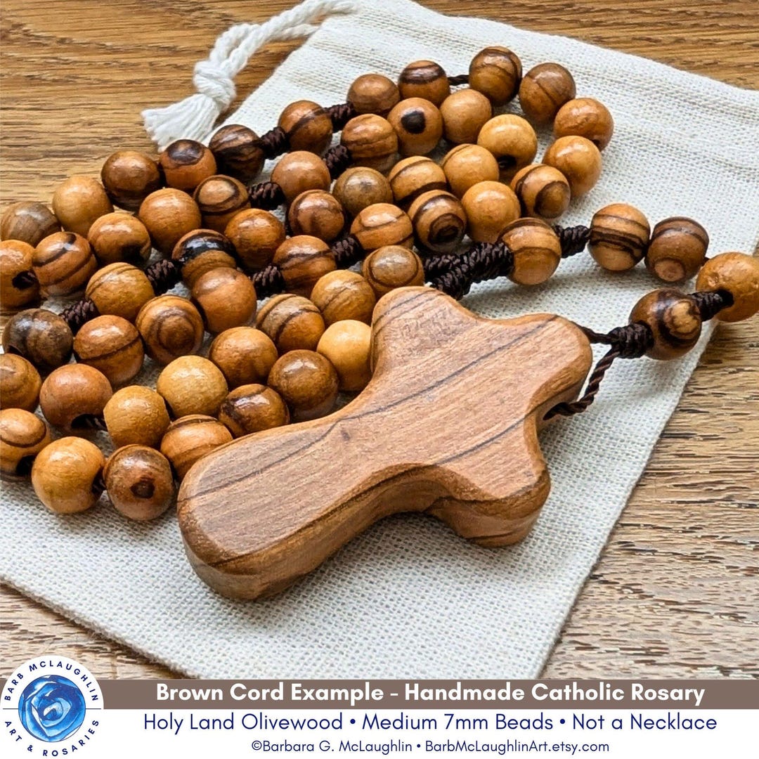 Handmade Olive Wood Rosary With Comfort Cross and Round 7mm Wooden ...