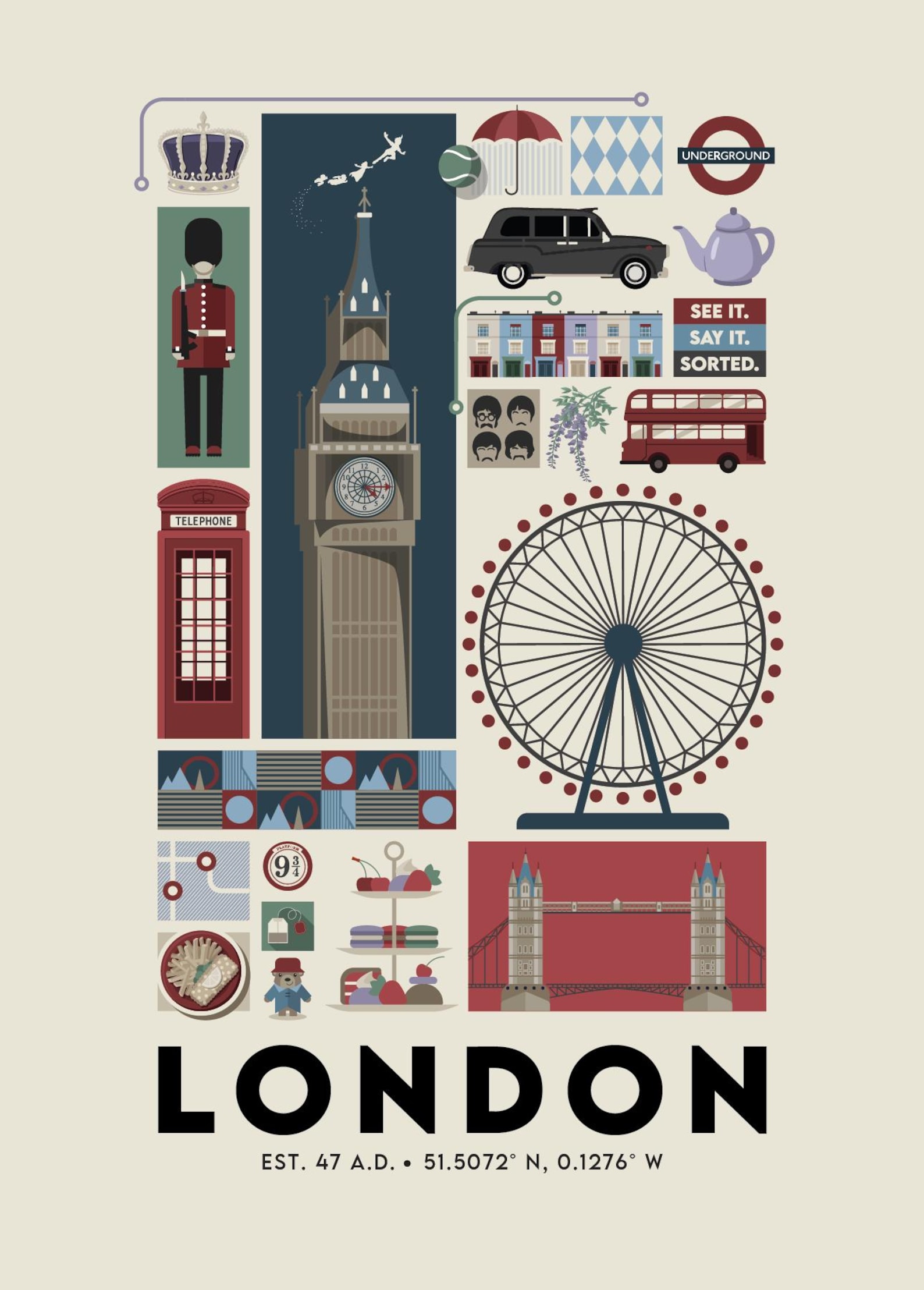 Geometric Vintage City Collage Print of London, England - Etsy