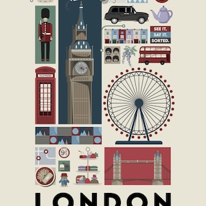 Geometric Vintage City Collage Print of London, England - Etsy