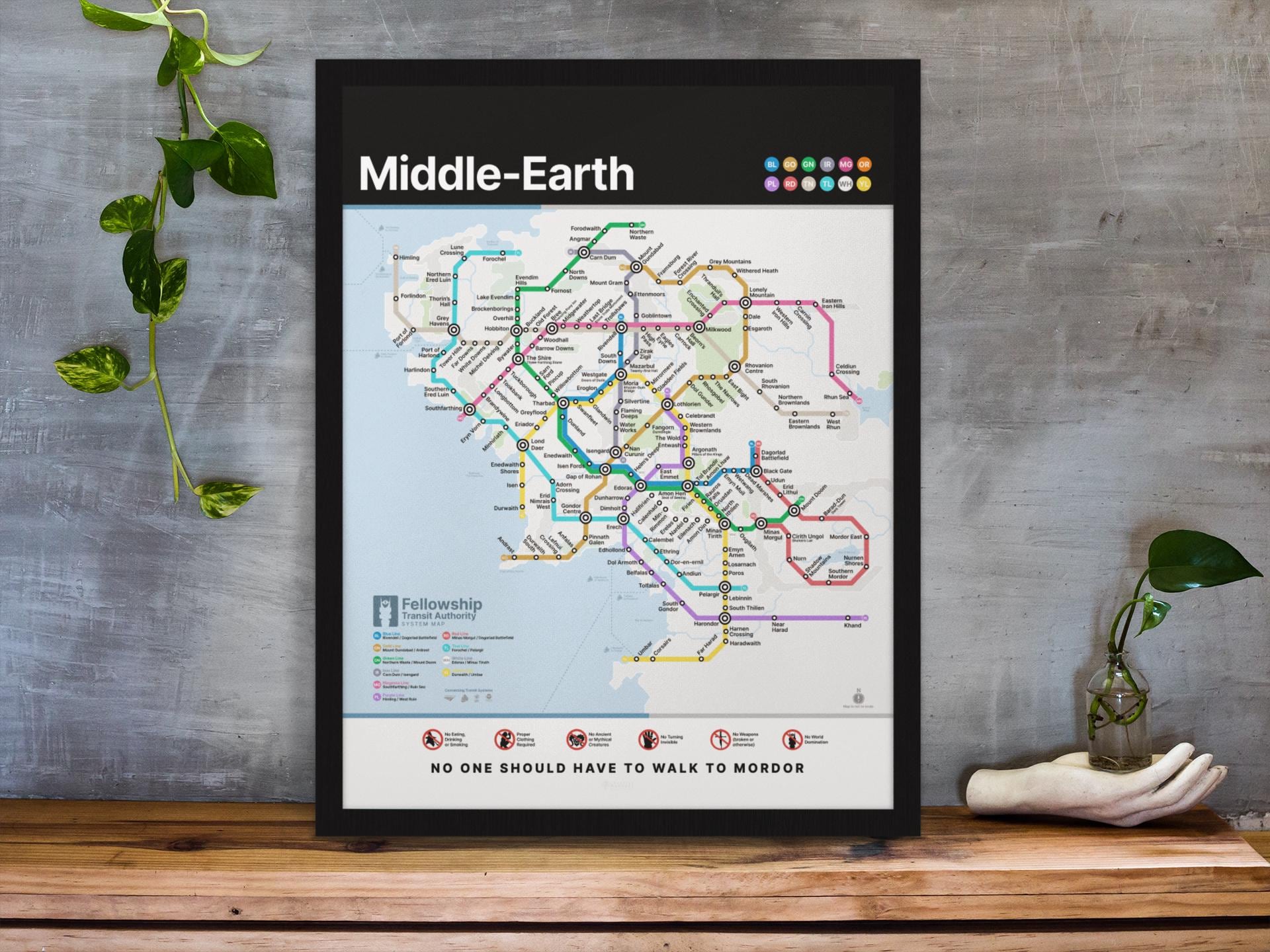 MIDDLE-EARTH * Fantasy Metro Map Poster * Scenic Travel-style Wall Art ...