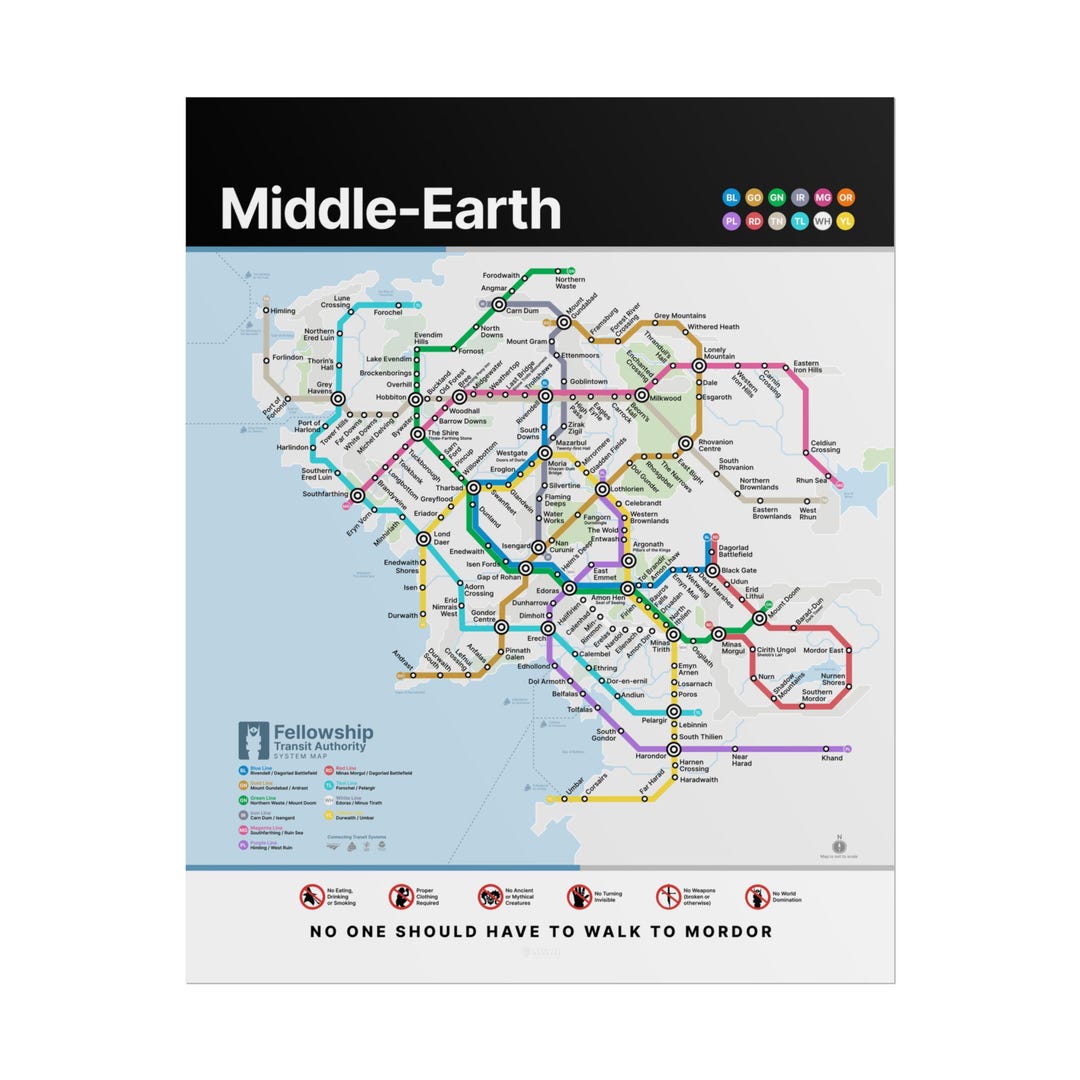 MIDDLE-EARTH * Fantasy Metro Map Poster * Scenic Travel-style Wall Art ...