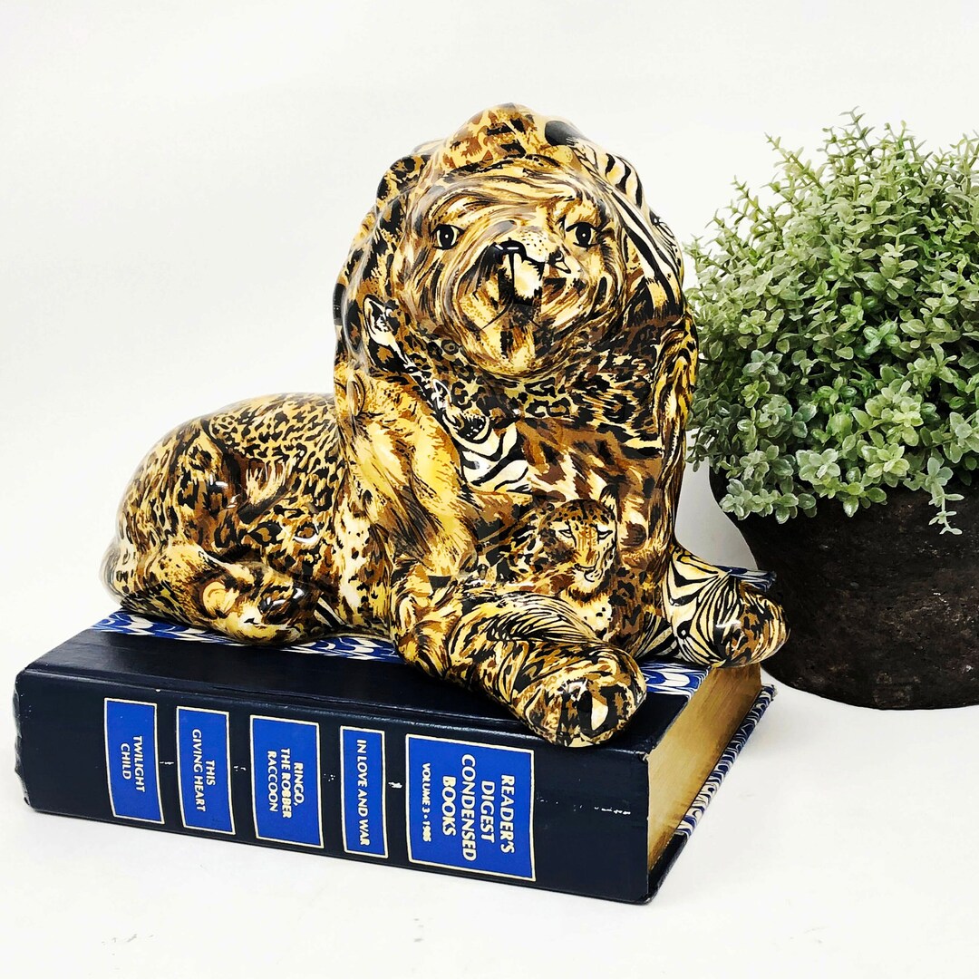 La Vie Safari Patchwork Lion - Animal Print Ceramic Figurine - Safari ...