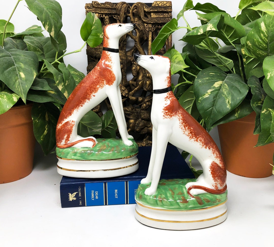 Staffordshire-style Whippet Bookends Greyhound Figurines Fitz and Floyd ...