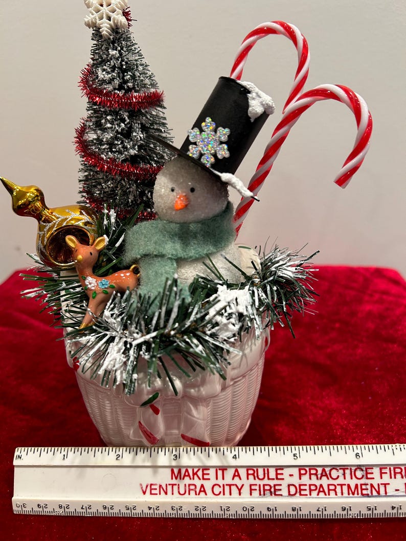 Lefton Christmas Assemblage With Snowman, Candy Canes, and Vintage ...
