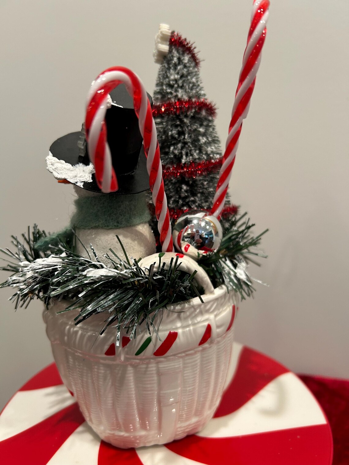 Lefton Christmas Assemblage With Snowman, Candy Canes, and Vintage ...