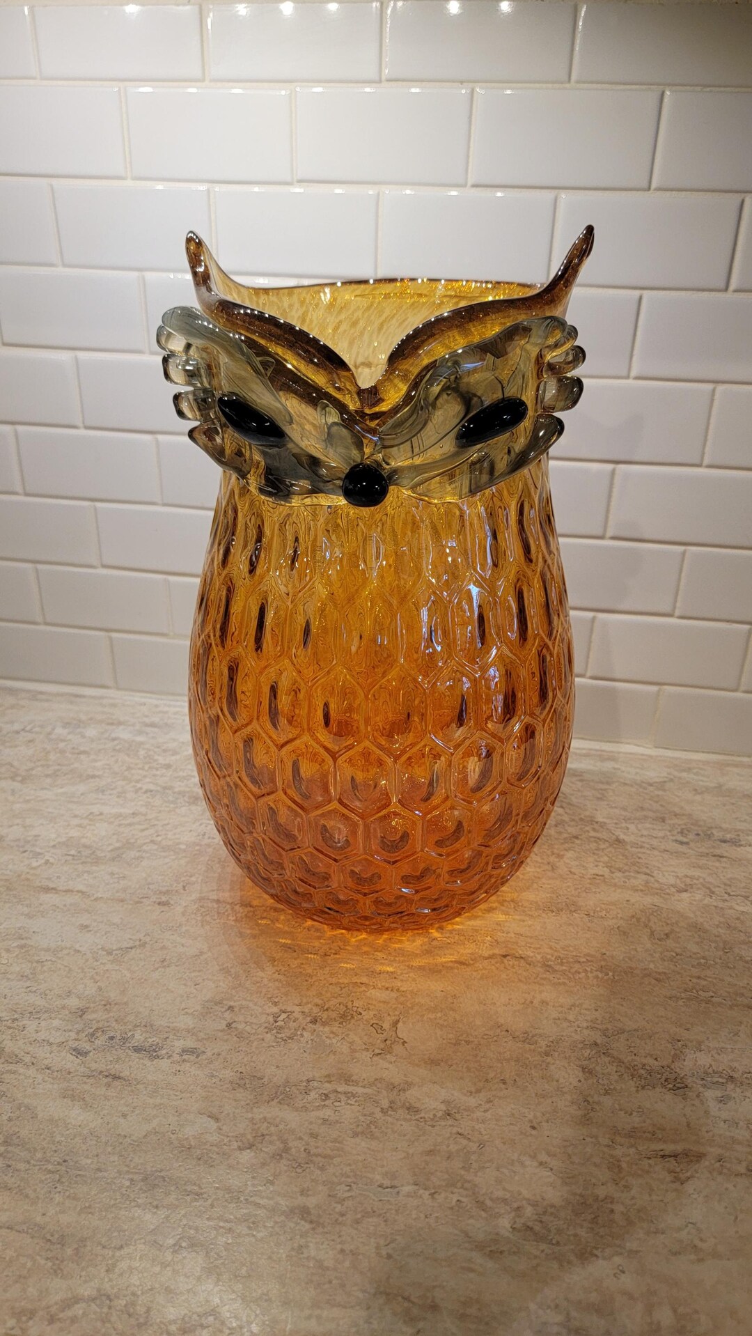 Vintage Handblown Glass Verre Artisanal Honeycomb Fox Vase, Vintage ...