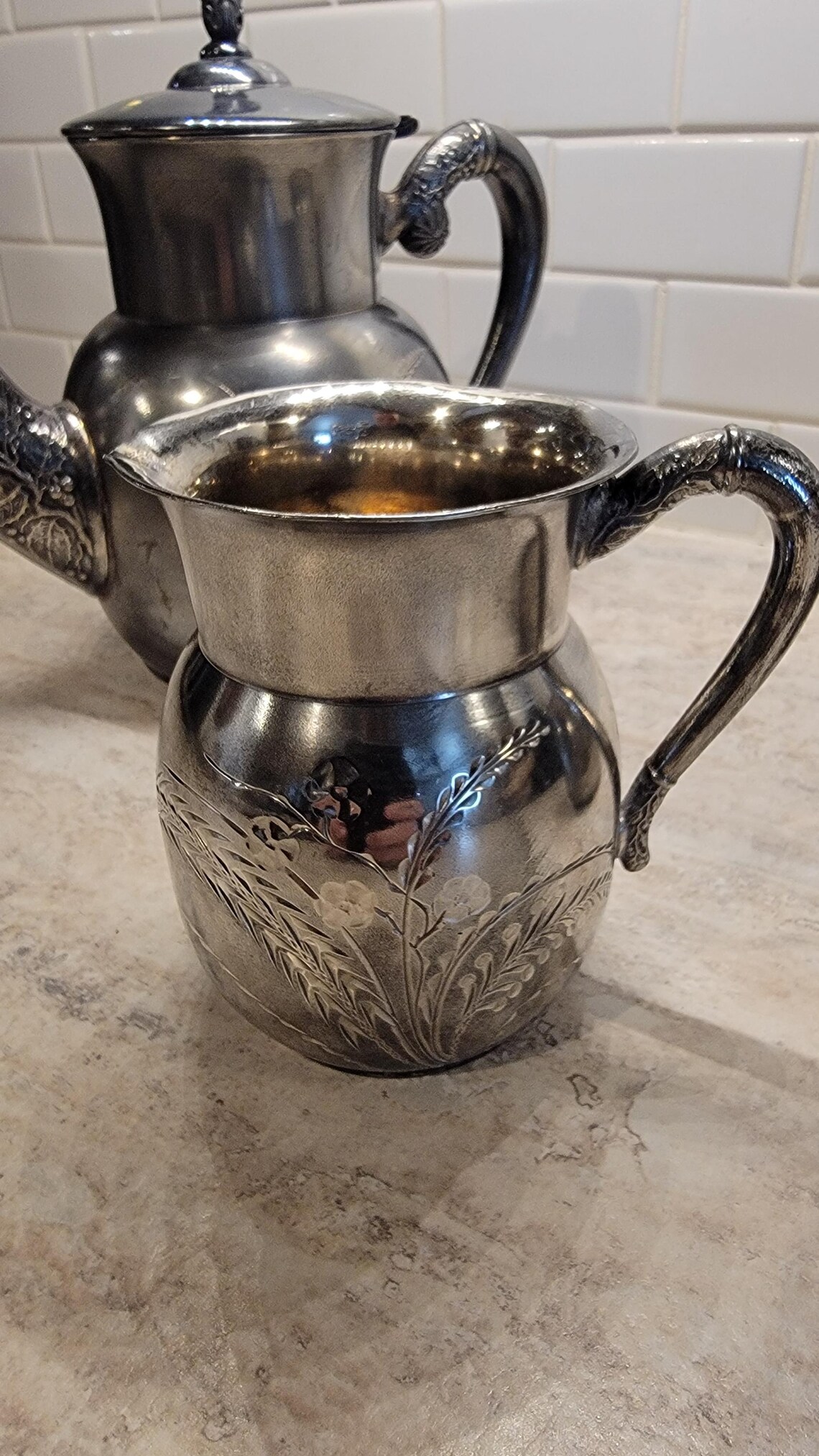 The Acme Silver Plate Company of Boston Tea Set, Teapot, Creamer, and ...