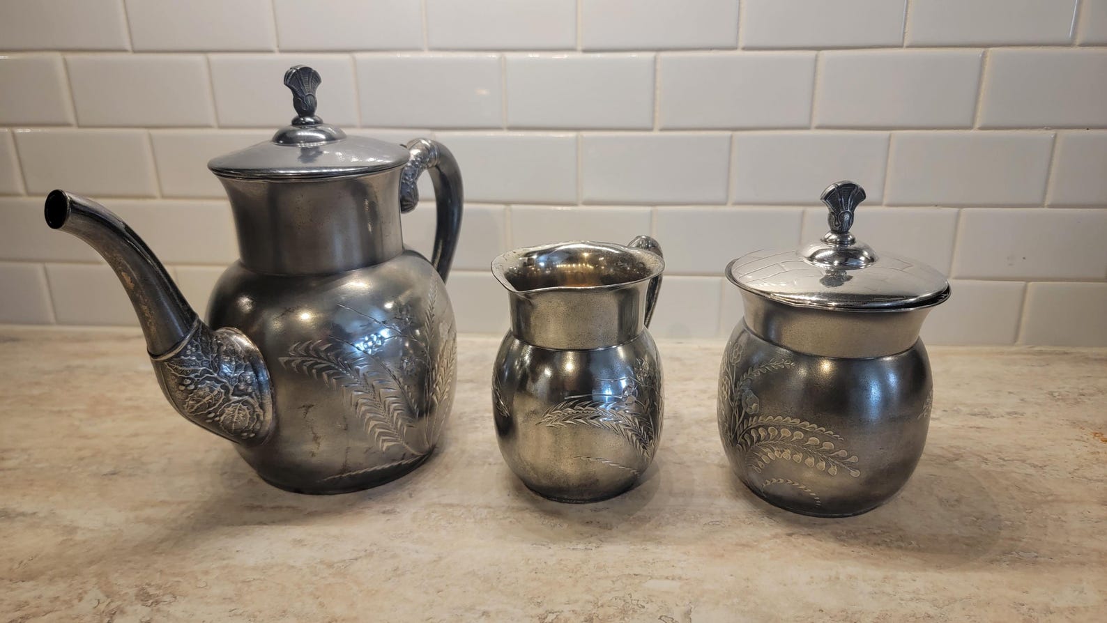 The Acme Silver Plate Company of Boston Tea Set, Teapot, Creamer, and ...