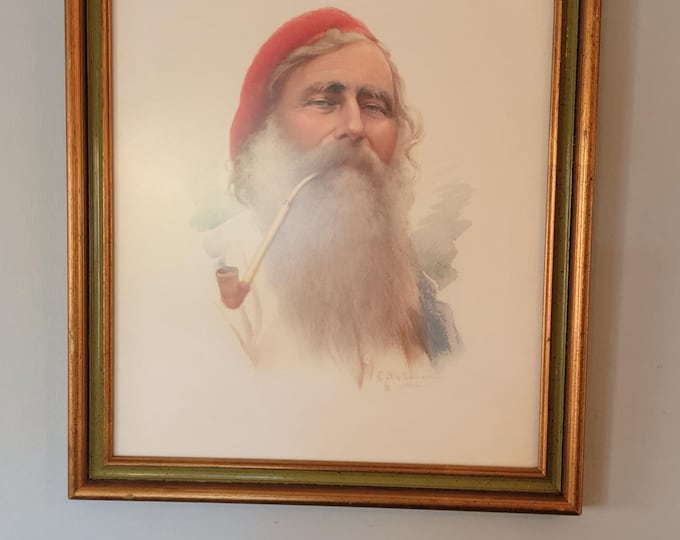 Vintage Pair of G Deluca Watercolor Prints, Contented Old Man and Old ...