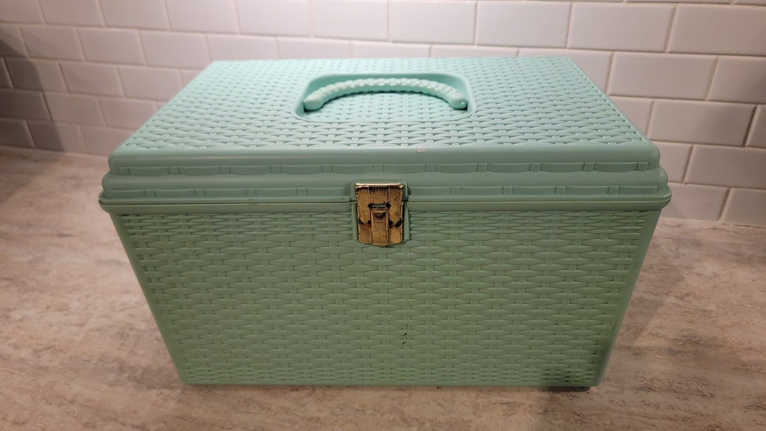 Vintage Mid Century Turquoise Blue Sewing Box Sewing Basket - Etsy