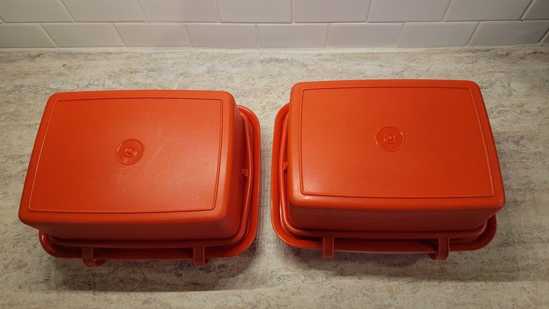 Vintage Tupperware Lunch Box Pak N Carry Orange Plastic Food Storage ...