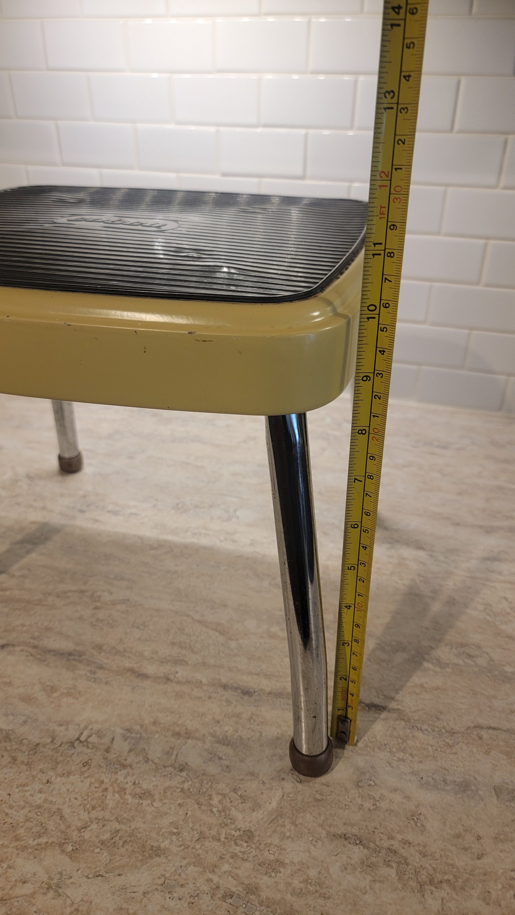 Vintage Mid Century Yellow Cosco Metal Kitchen Stepstool With Chrome ...