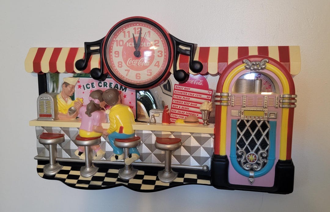 Vintage 1992 Coca Cola Ice Cream Shop Diner Jukebox Wall Clock, 1950s ...