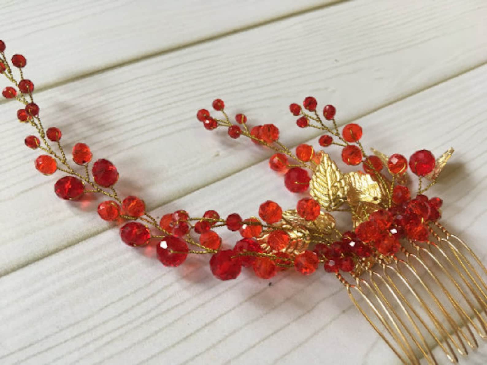 Red Bridal Headpiece Red Hair Vine Red Wedding Headpiece - Etsy