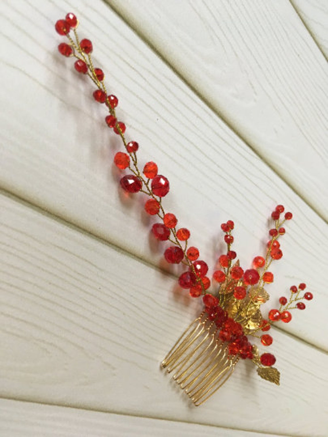 Red Bridal Headpiece Red hair vine Red wedding headpiece Gold | Etsy