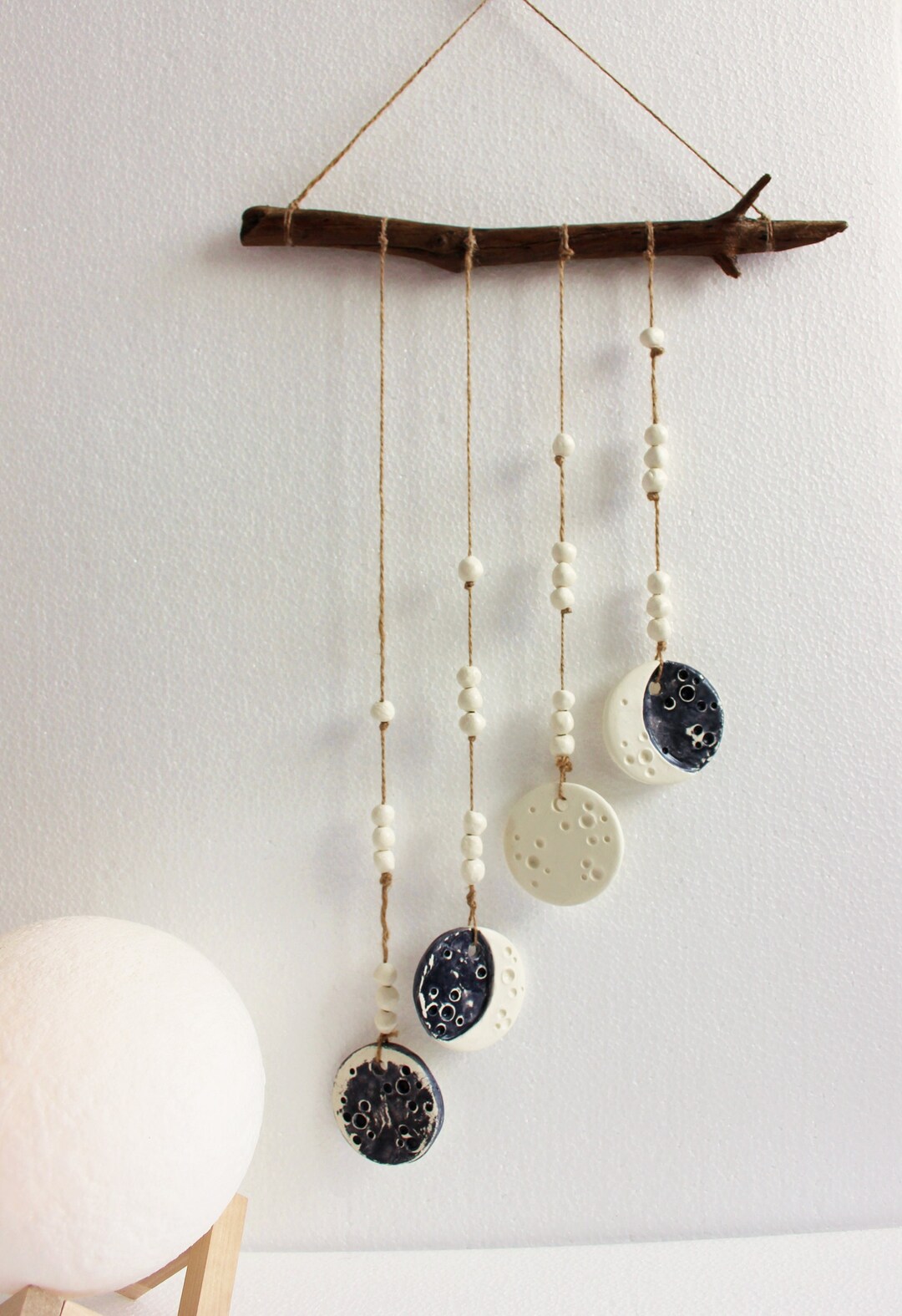 Moon Phases Wall Pendant. Handmade Wall Magical Art With White Clay and ...