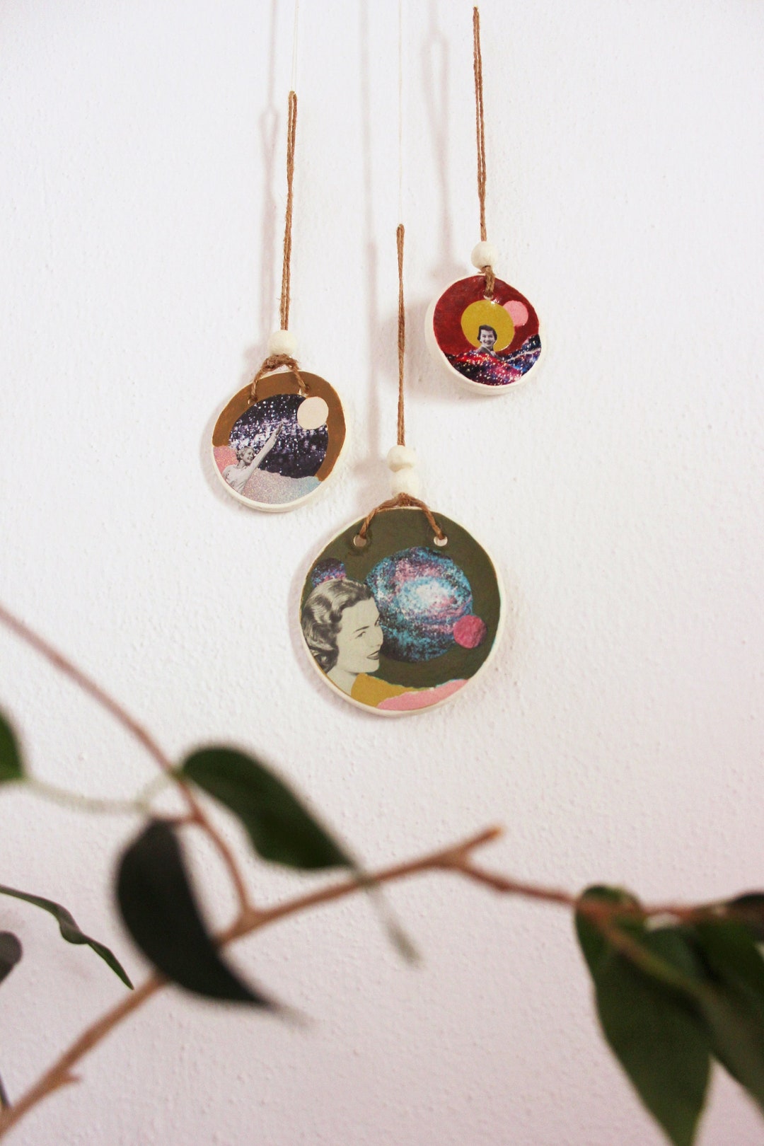 Set of Collages on Clay Medallions to Hang. Unique and - Etsy