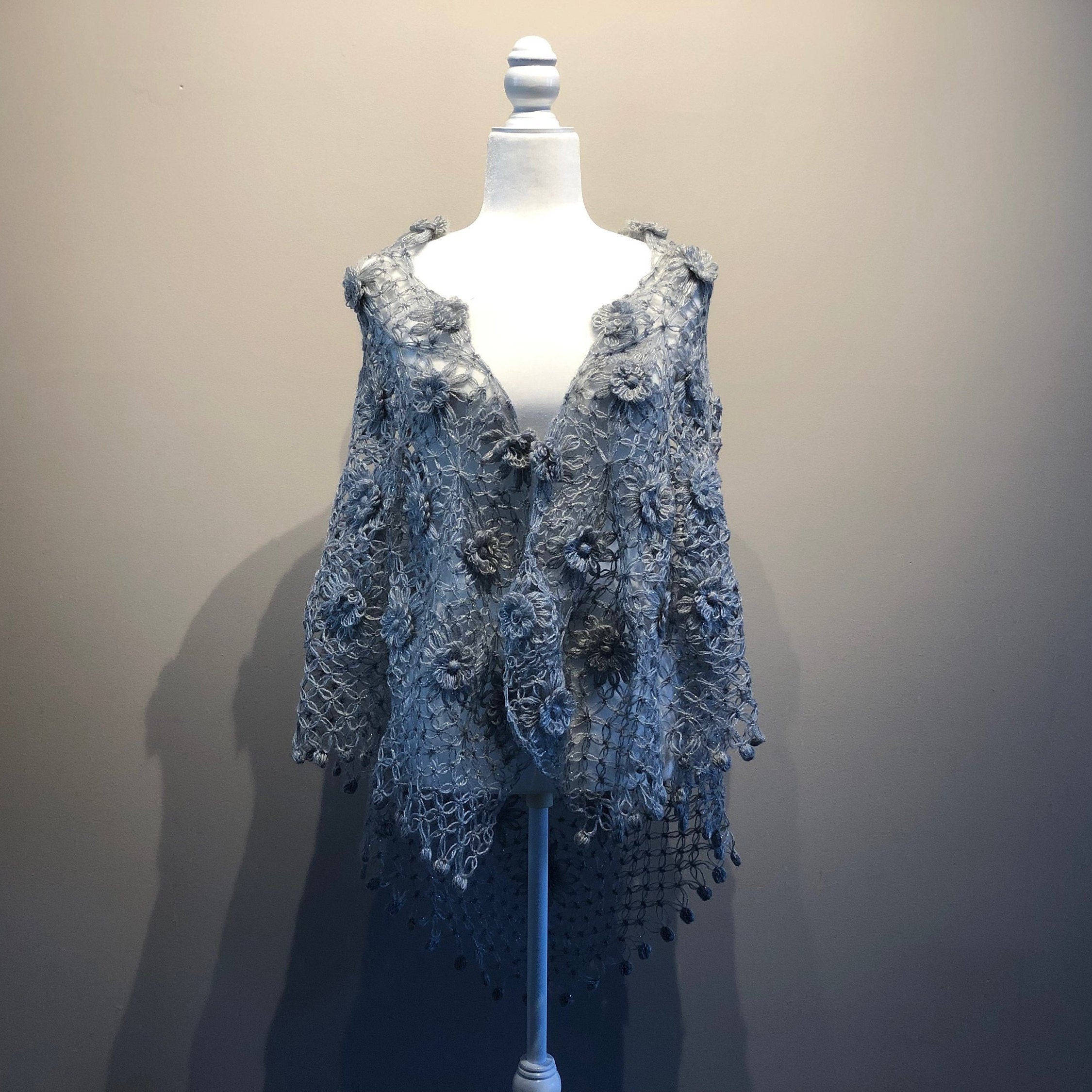 Hand Knit Scarf Handmade Knitted Wool Blend Cosy Gray Shoulder Wrap ...