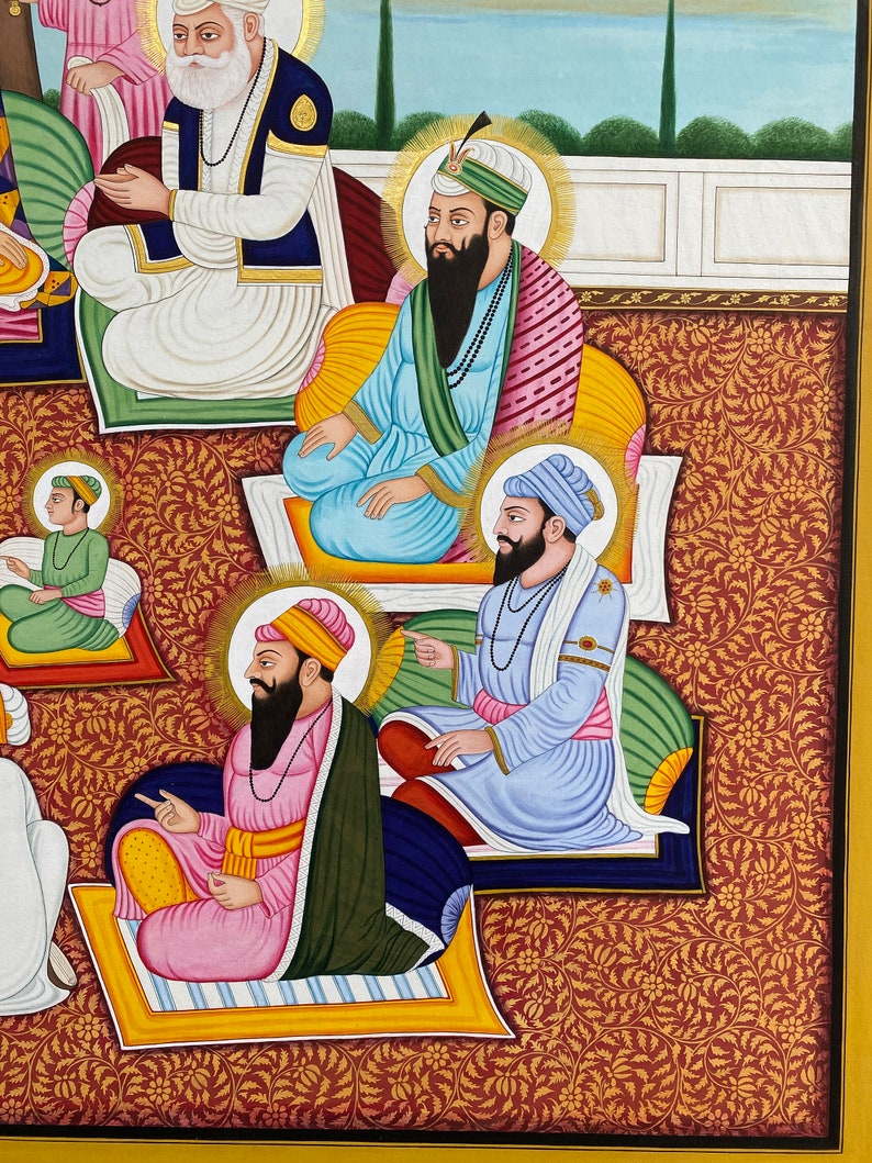 24K Gold Sikh Gurus Miniature Painting: Original Fine Art (30x40 Inches ...